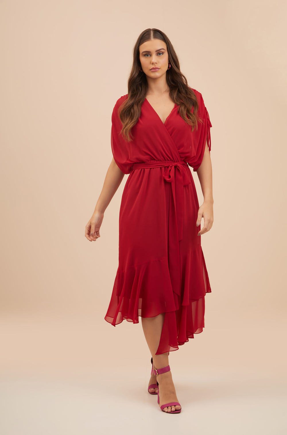 Vestido de festa midi, crepe, fenda e off white | - Dolps | Moda ...